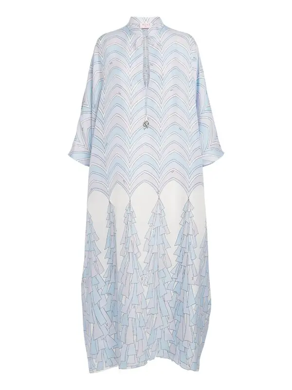 Emilio Pucci Silk Baiadera Print Kaftan Maxi Dress - Blue