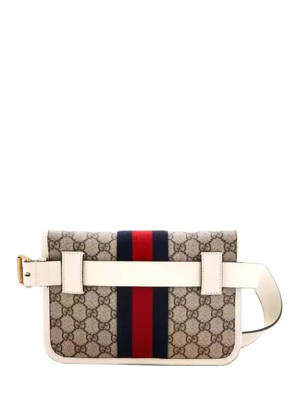 Gucci Ophidia Web Flap Gg Coated Canvas With Leather Belt Bag - Neutrals