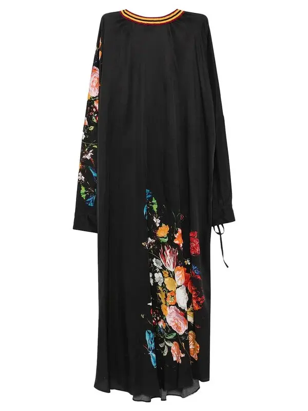 Dries Van Noten Long Viscose Dress With Floral Print - Black