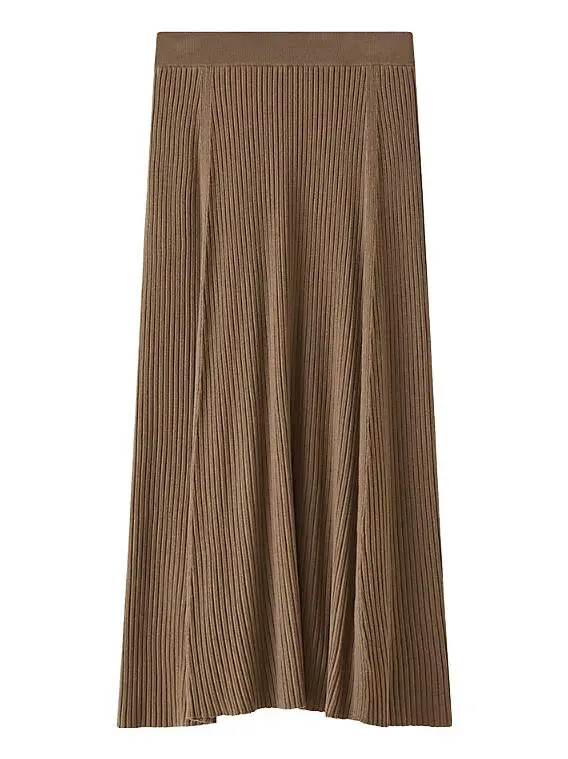 JOSEPH Hallie Rib Merino-wool Blend Midi Skirt - Sable