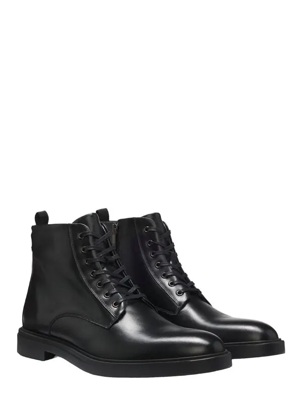 BOSS Leather Lace-up Boots With A Side Zipper - Black