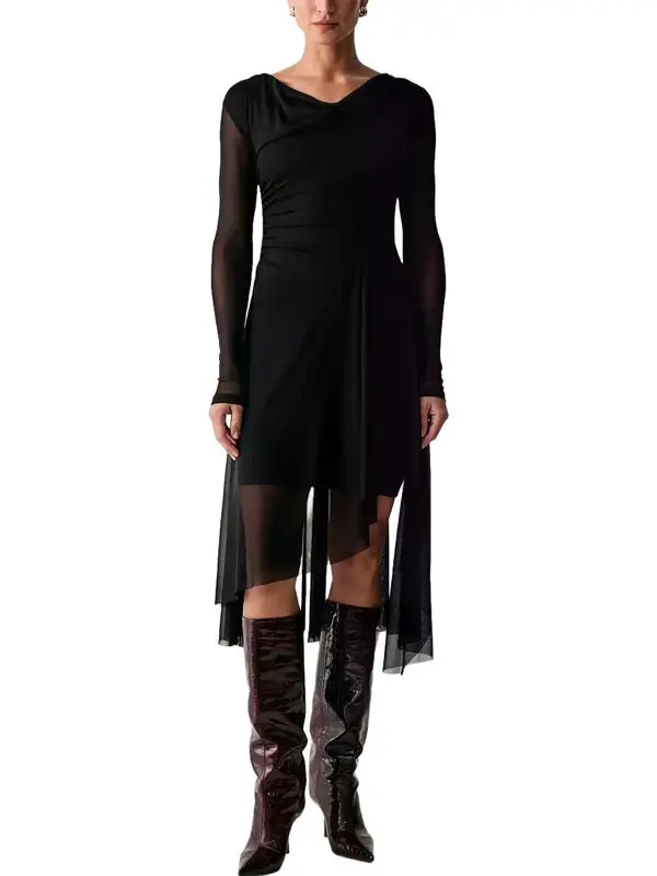 ALLSAINTS Loria Asymmetric Mesh-panelled Asymmetric Dress - Black