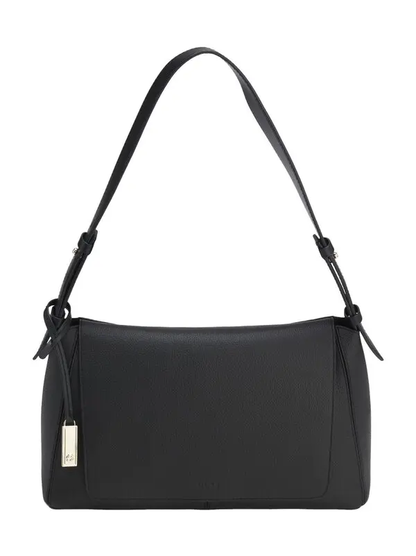 BOSS Shoulder Bag In Grained Leather With Logo Plaque - Black