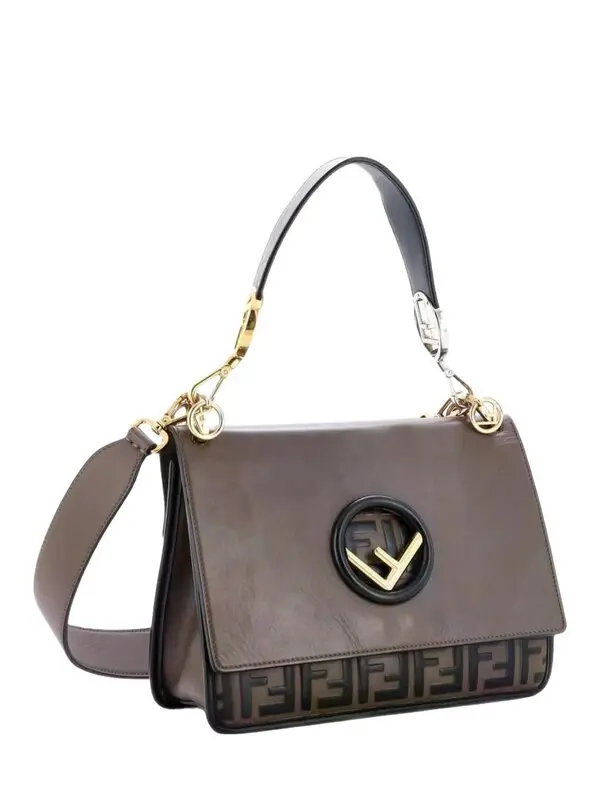Fendi Kan I F Leather With Zucca Embossed Detail Medium Shoulder Bag - Brown