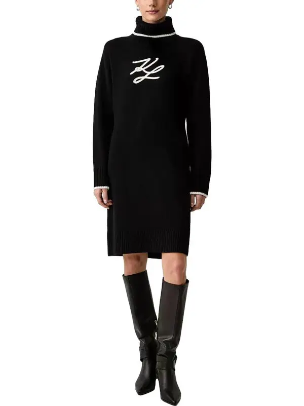 Karl Lagerfeld Logo-embroidered Roll-neck Mini Dress - Black