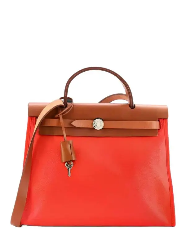 Hermès Herbag Zip Berline Vache Canvas And Leather 31 Shoulder Bag - Orange