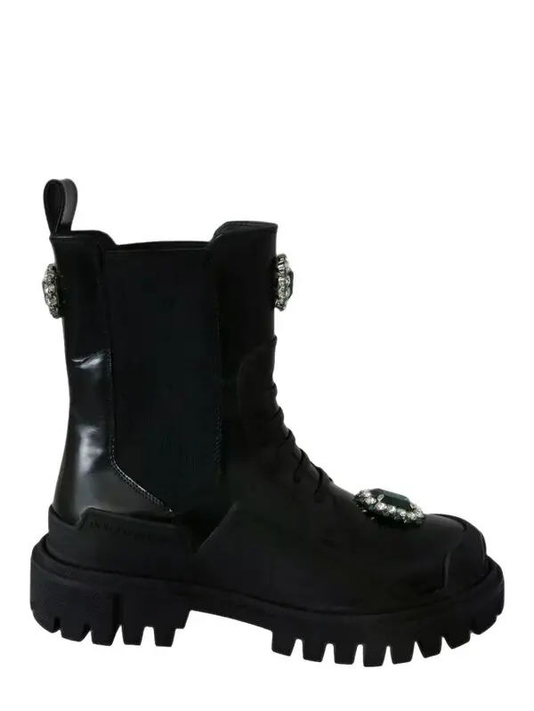 Dolce & Gabbana Jewel-embellished Leather Ankle Boots - Black
