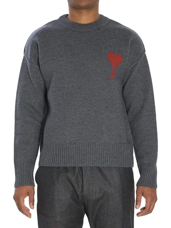 AMI Paris Contrast Logo Crewneck Sweater - Htrgreyred