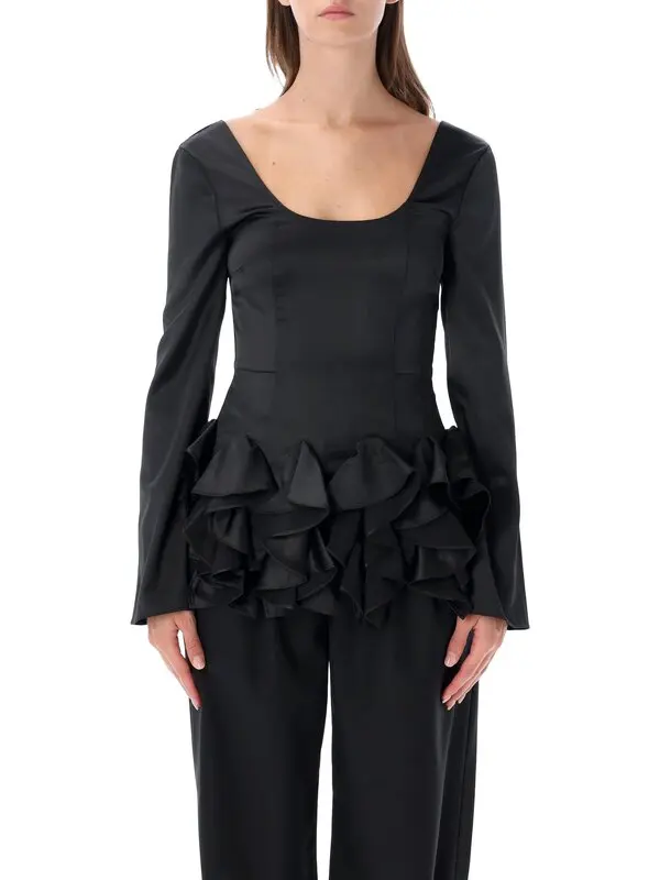 OPERASPORT Ruched Peplum Long-sleeve Top - Nero