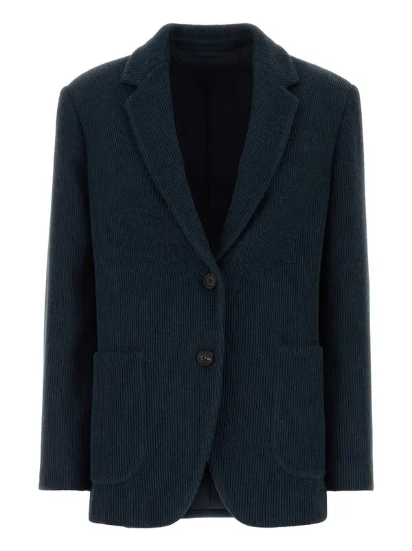 Brunello Cucinelli Navy Knit Blazer With Metallic Touch - Blue