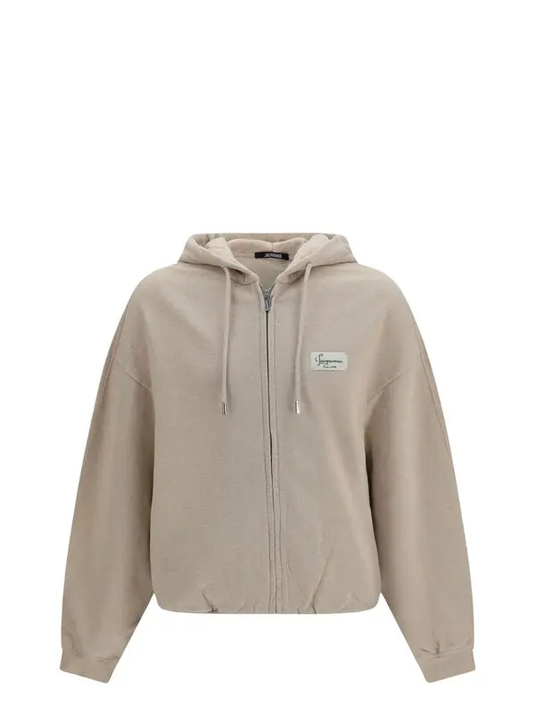 Jacquemus The Montagne Hooded Zip Sweatshirt With Drawstring Waist - Beige