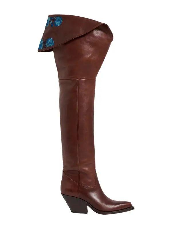 Chloé Floral Embroidered Thigh-high Leather Boots - Brown