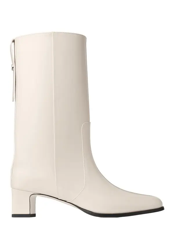 JIMMY CHOO Caly Mid 45 Polished Calf Leather Ankle Boots - Bone