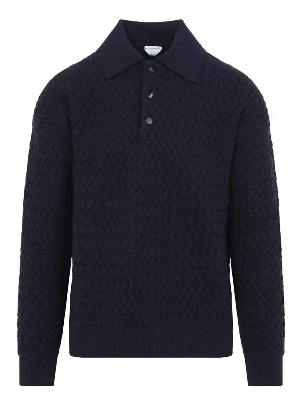 Bottega Veneta Intrecciato Knit Wool Polo For - Blue