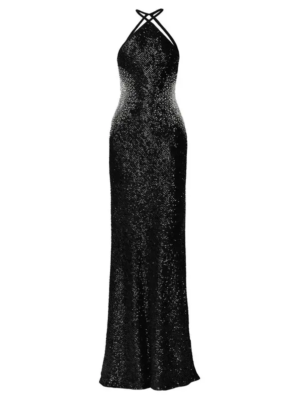 Naeem Khan Halter Sequined Gown - Black