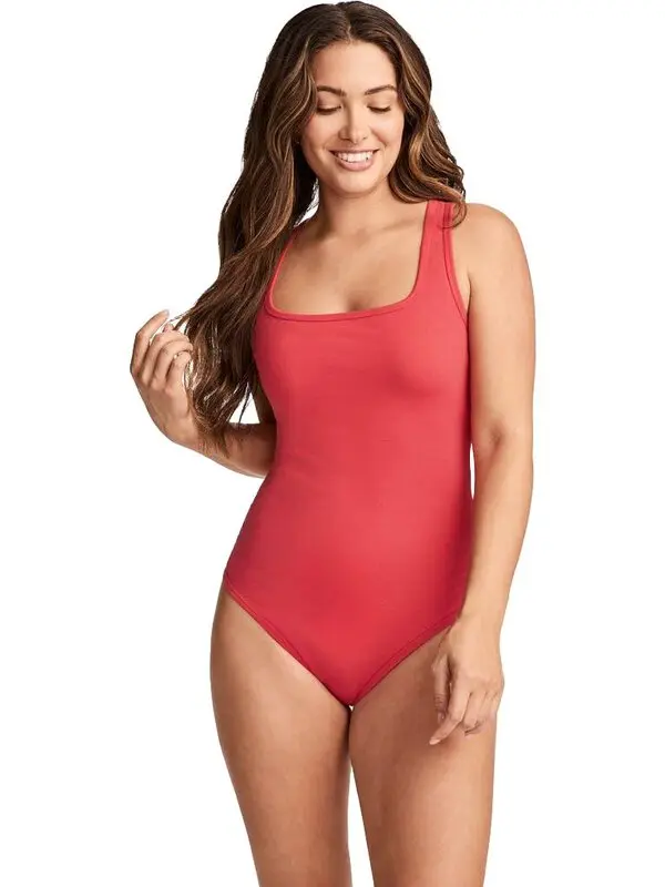 JOCKEY Organic Cotton Stretch Tank Strap Thong Bodysuit - Dragonfruit Red