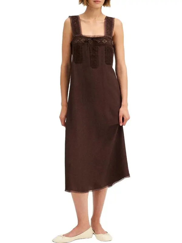 Madewell Lace-insert Tie-front Sleeveless Midi Dress - Dark Chicory