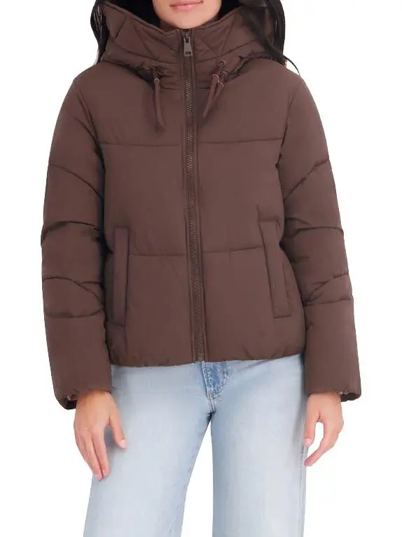 KENNETH COLE Short Hooded Puffer Jacket - Chocolate