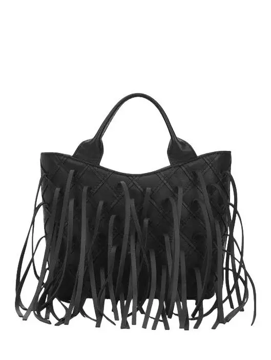 BEHNO Katrina Mini Fringe Leather Tote - Black