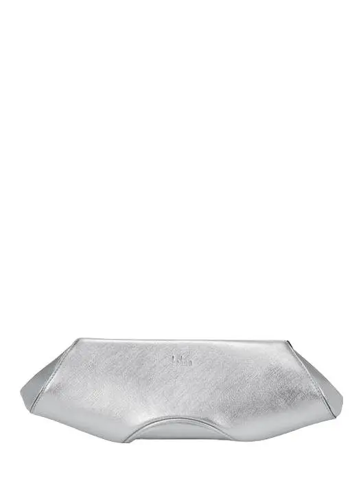 BEHNO Mini Elizabeth Baguette Metallic Leather Frame Clutch - Silver