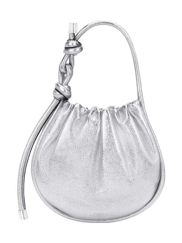 BEHNO Ina Mini Potli Metallic Leather Bag - Silver