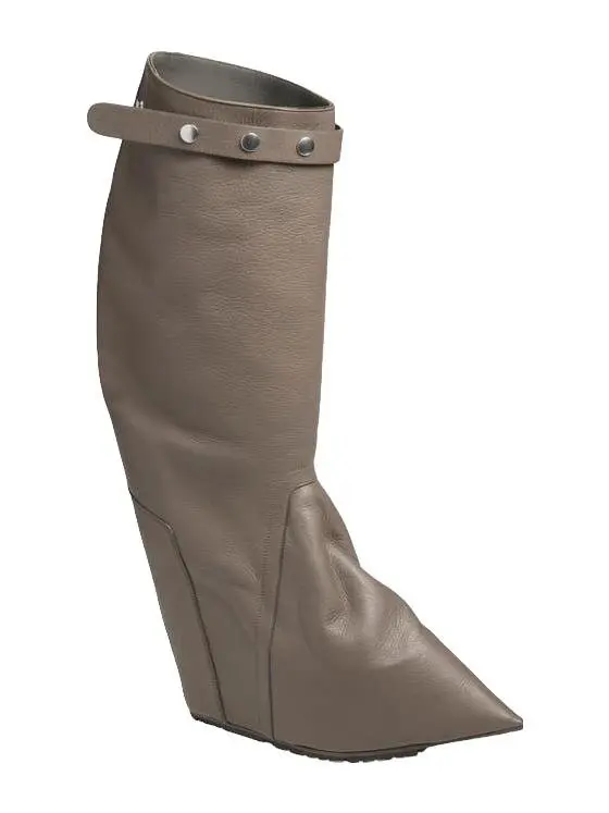 Rick Owens Taconaska Pointed Toe Leather Wedge Knee High Boot - Dust
