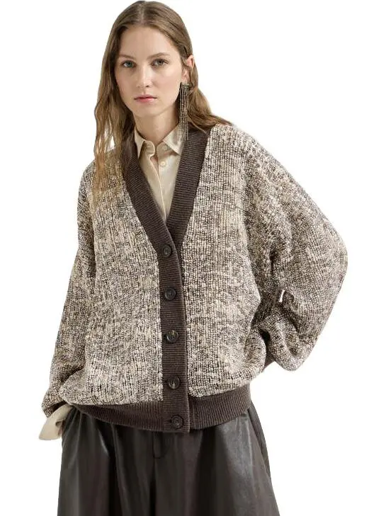 Brunello Cucinelli Dazzling Craquelé Embroidery Cardigan In Mohair And Wool - Silver