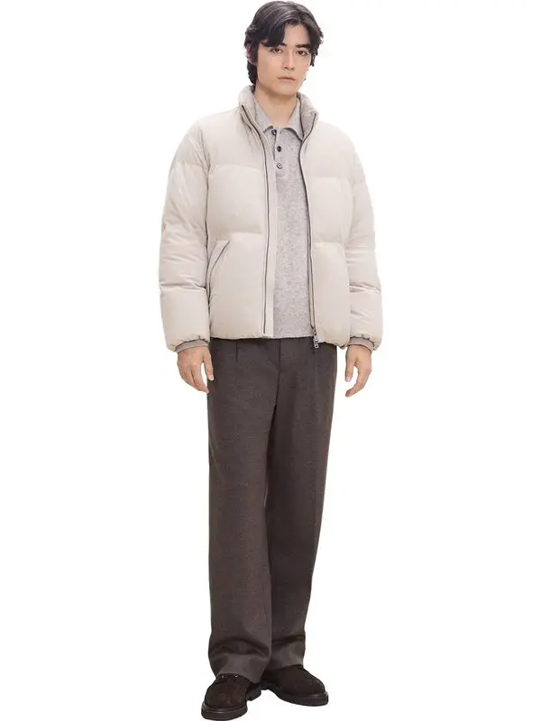 Theory Storm Down Puffer Jacket In Corduroy - Silver Stone
