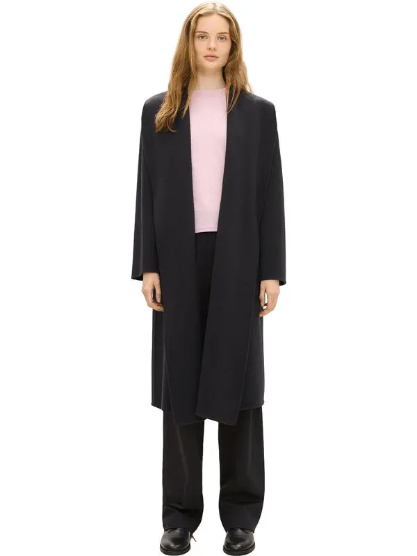 Theory Shawl Collar Coat In Double-face Wool-cashmere - Black