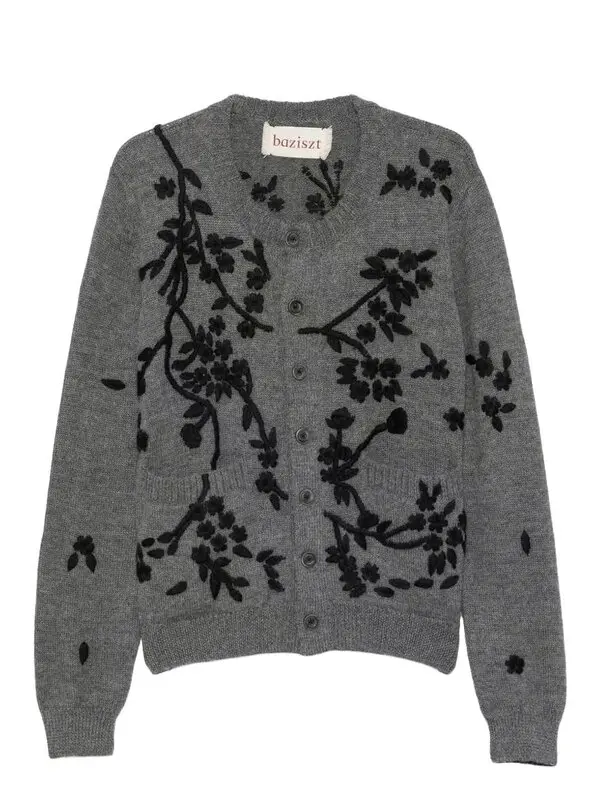 BAZISZT Floral-embroidered Cardigan - Grey