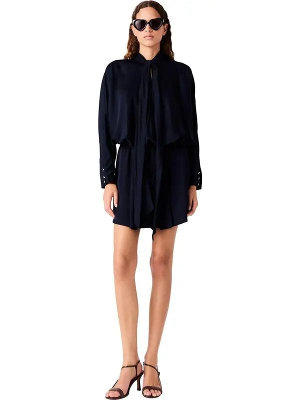Maje Short Draped Satin Dress - Navy