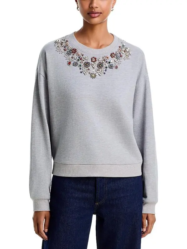 Aqua Juliana Embellished Crewneck Sweatshirt Exclusive - Light Grey Multi