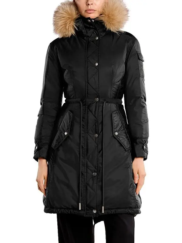 Moncler Moustique Hooded Shearling Trim Long Down Parka - Black