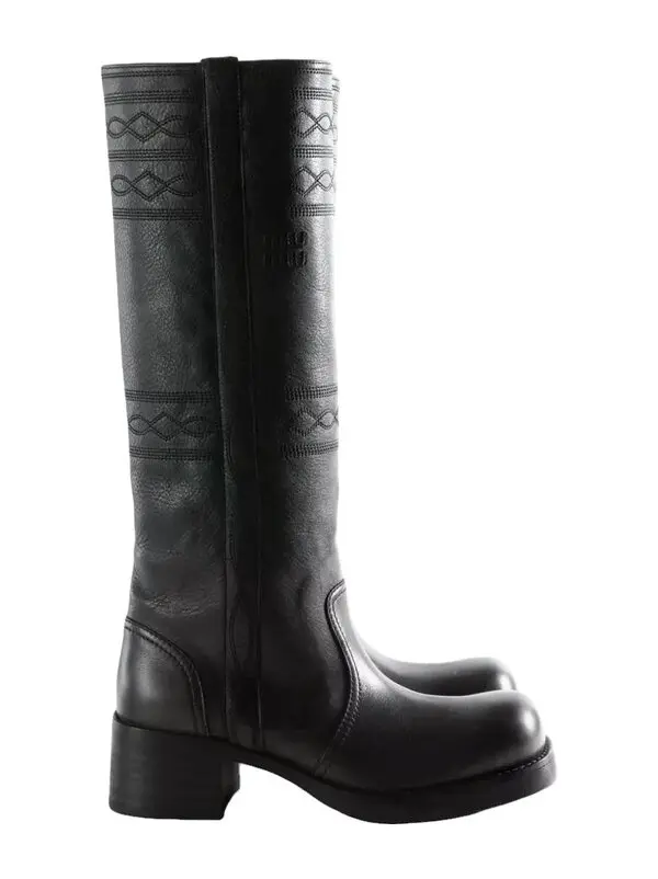 Miu Miu Embroidered Leather Boots - Grey