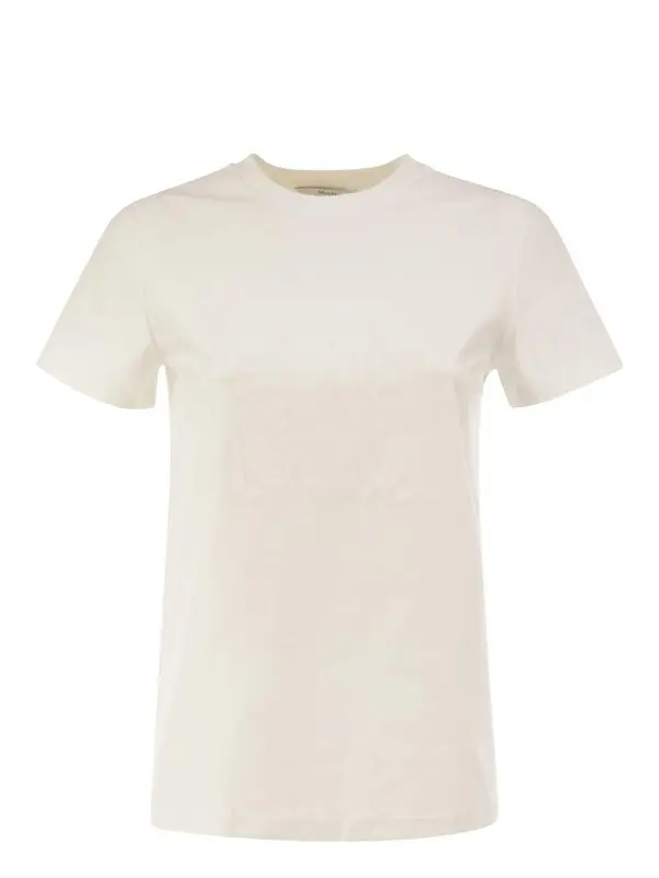 Max Mara Mxmpanfilo Stretch Cotton T-shirt With Tonal Logo - White