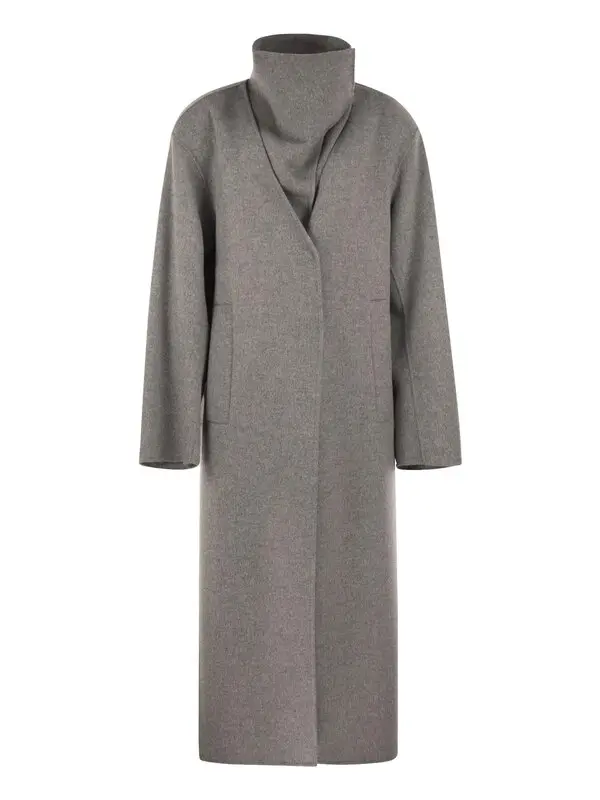 Sportmax Spsassenso Long Virgin Wool Coat With High Neck - Gray