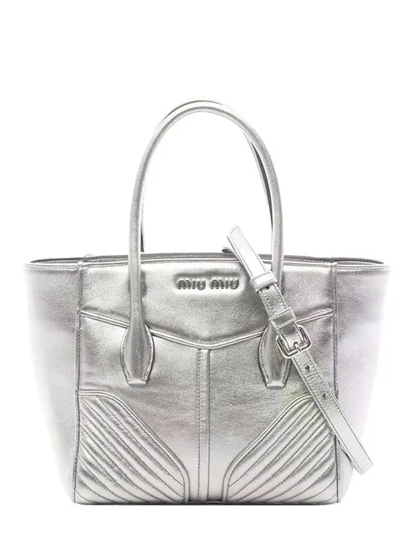 Miu Miu 2010-2026 Nappa Biker Twin Pocket Satchel - Silver