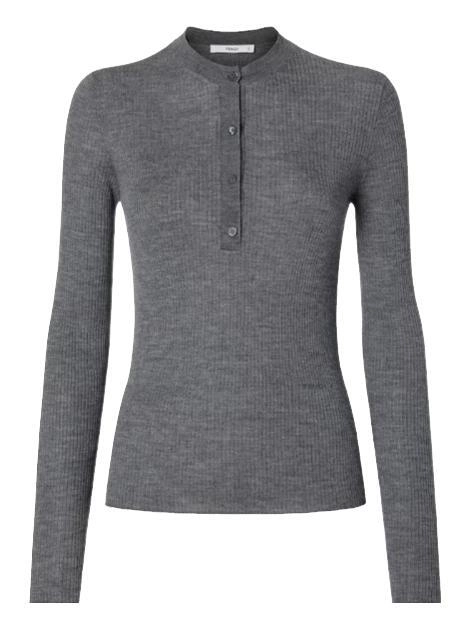Fendi Gray Melange Wool Ribbed Sweater - Grey