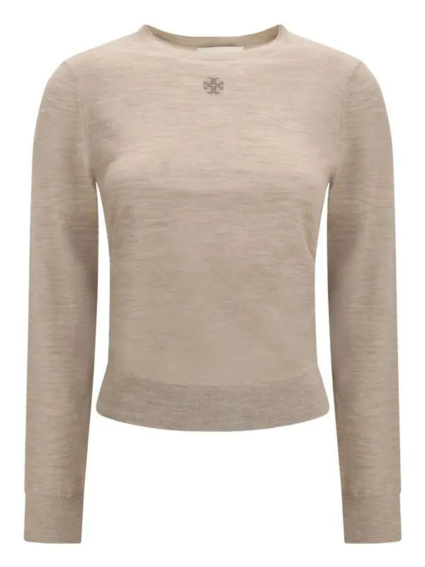 Tory Burch Logo Crewneck Sweater - Beige