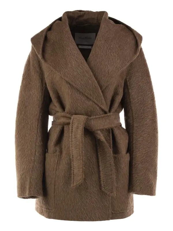 Max Mara Mxsgolf Camel And Mohair Hooded Wrap Coat - Brown