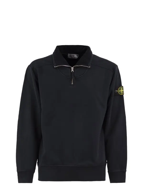 Stone Island Cotton Sweatshirt With High Neck And Half Zip - Blue