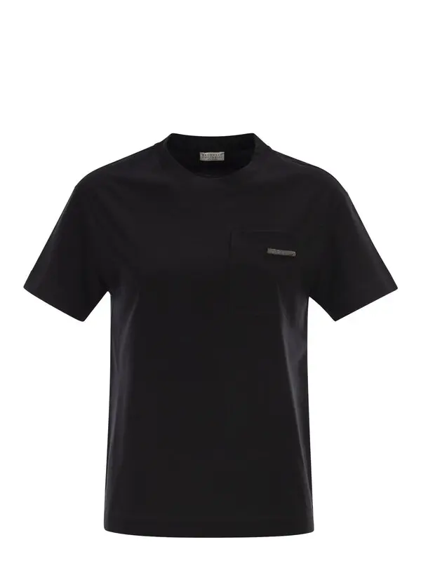 Brunello Cucinelli Cotton Jersey T-shirt With Shiny Tab - Black