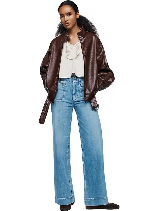 Anthropologie Maeve High Rise Wide Leg Welt Pocket Jeans - Medium Denim