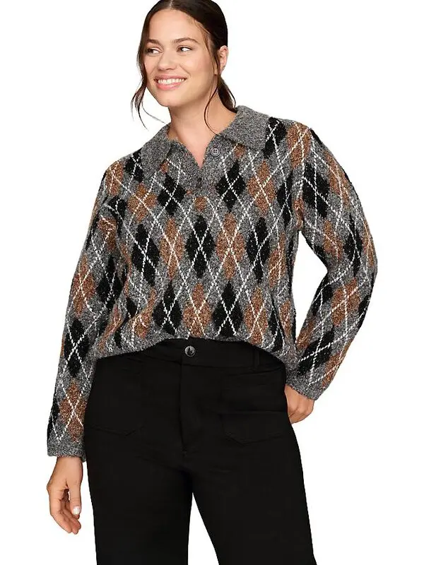 English Factory Plus Argyle Collared Sweater - Grey