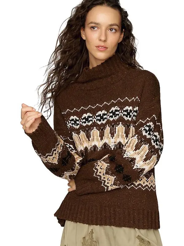 MARE MARE Wool Blend Fair Isle Sweater - Brown Pattern