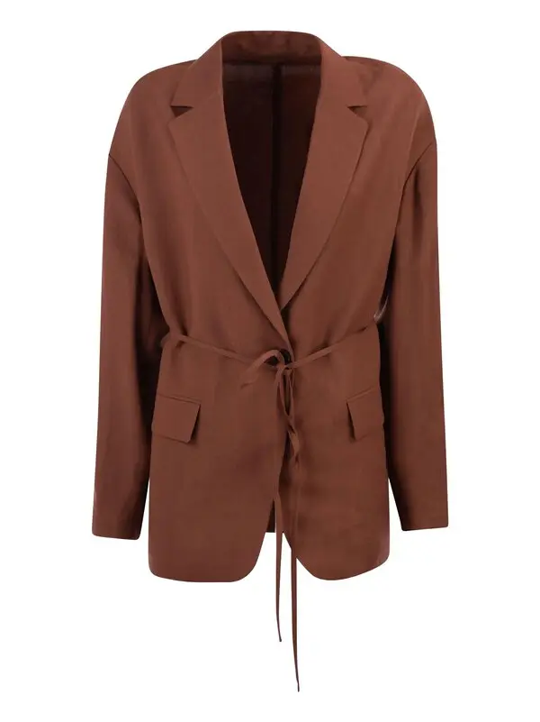 Brunello Cucinelli Fluid Viscose And Linen Twill Jacket With Jewellery - Brown