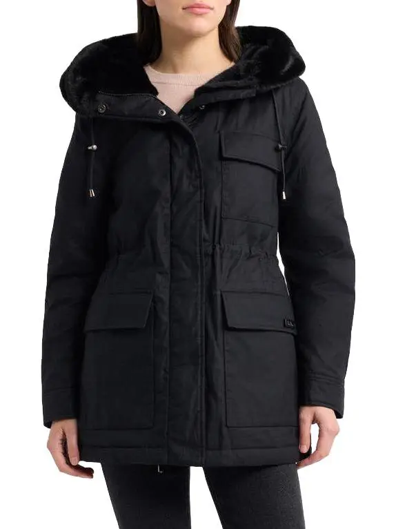 Sam Edelman Faux Fur Lined Hood Cotton Anorak - Black