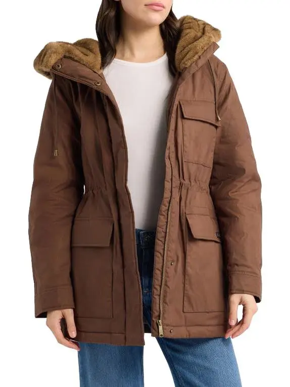 Sam Edelman Faux Fur Lined Hood Cotton Anorak - Brown