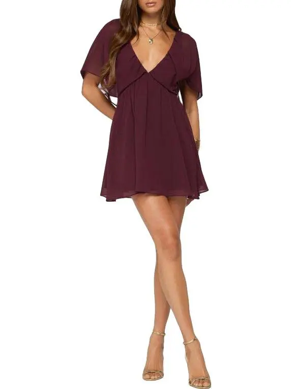 EDIKTED Rosalee Chiffon Babydoll Minidress - Plum