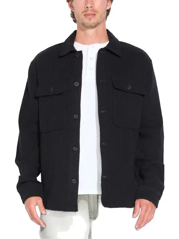 CIVIL SOCIETY Durbin Cotton & Linen Seersucker Button-up Shirt - Black